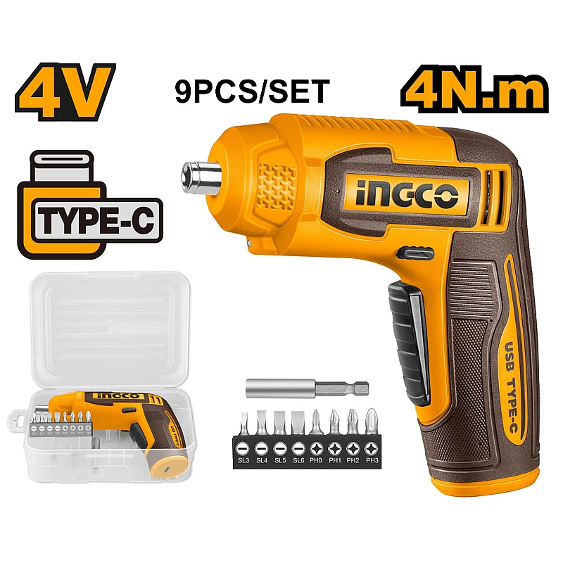 Ingco 4V Cordless Screwdriver 4Nm, Type-C USB Charging | CSDLI0458 – Tools4
