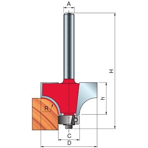 Freud Roundover Router Bit, D-25.4mm x h-12.7mm x H-55.2mm x C-12.7mm x ...