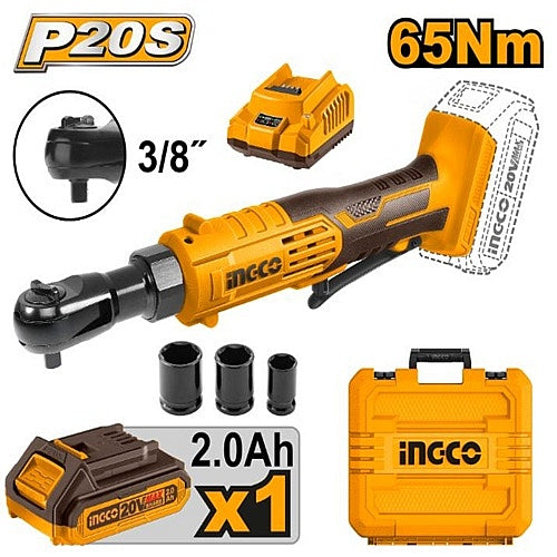 Ingco 20V Cordless 3/8" Square Drive Ratchet, 1 x 2.0H Batt. Pk ...