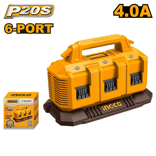 Ingco P20S 20V 4.0A 6-Port Battery Charger | FCLI2064 - Tools4Wood
